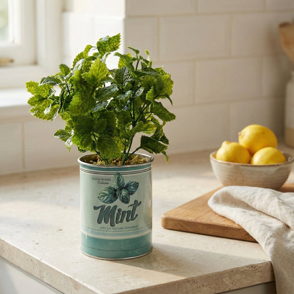 Faux Mint Plant in Tin Pot 6pk - Candlelight Home