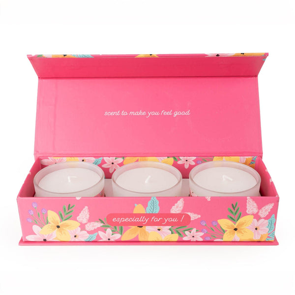 Set of 3 Candle Gift Set Celebrations - Floral Pink 4PK - Candlelight Home