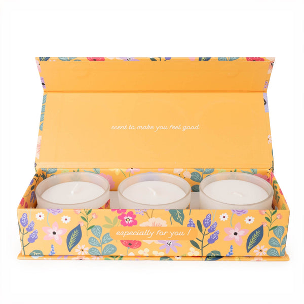 Set of 3 Candle Gift Set Happy Birthday - Floral Ochre 4PK ...