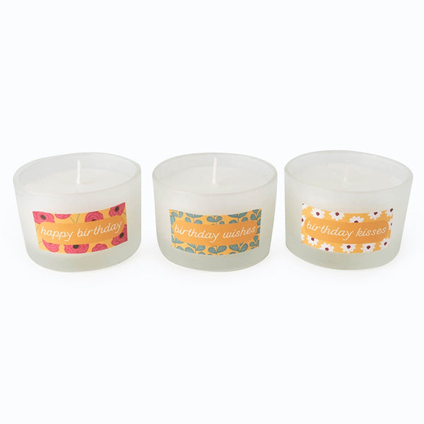 Set of 3 Candle Gift Set Happy Birthday - Floral Ochre 4PK ...
