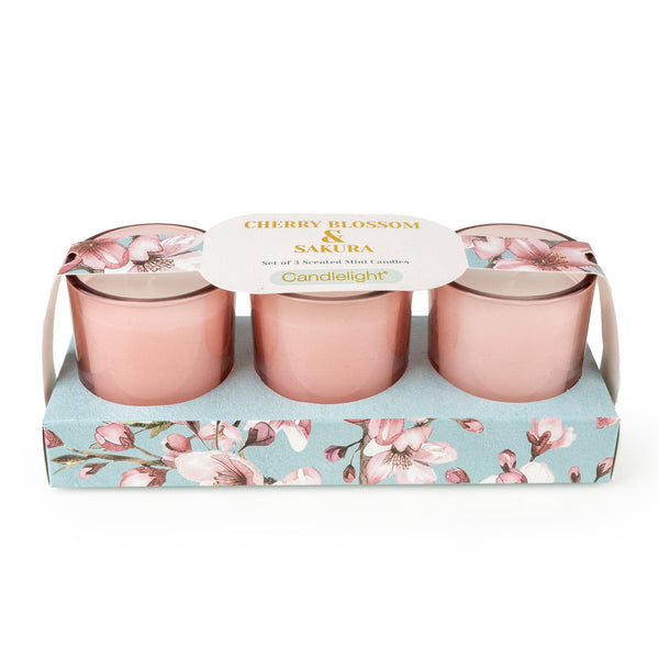 Set of 3 Votive Candles - Cherry Blossom & Sakura 6pk - Candlelight Home