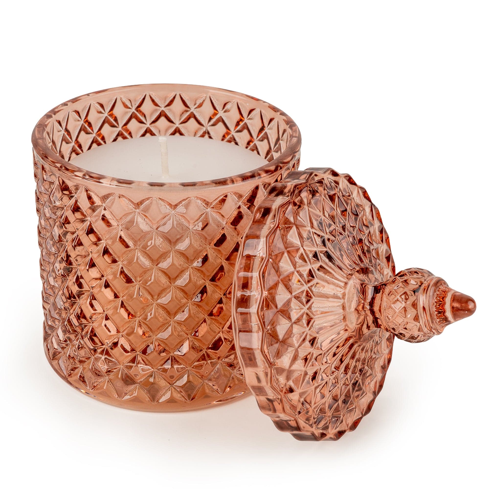 Round Embossed Candle Jar Lidded Jhangye Pink 6pk - Candlelight Home