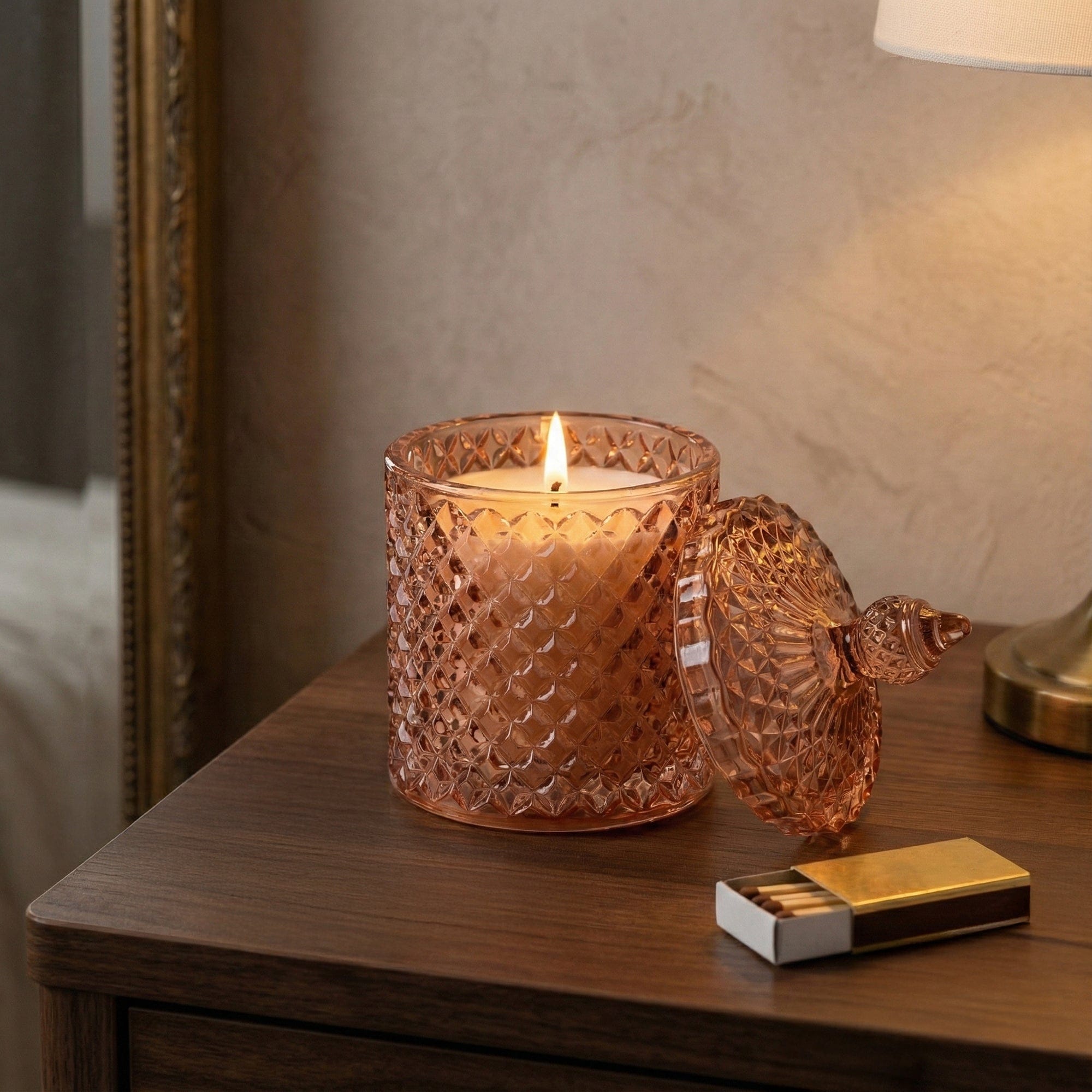 Round Embossed Candle Jar Lidded Jhangye Pink 6pk - Candlelight Home