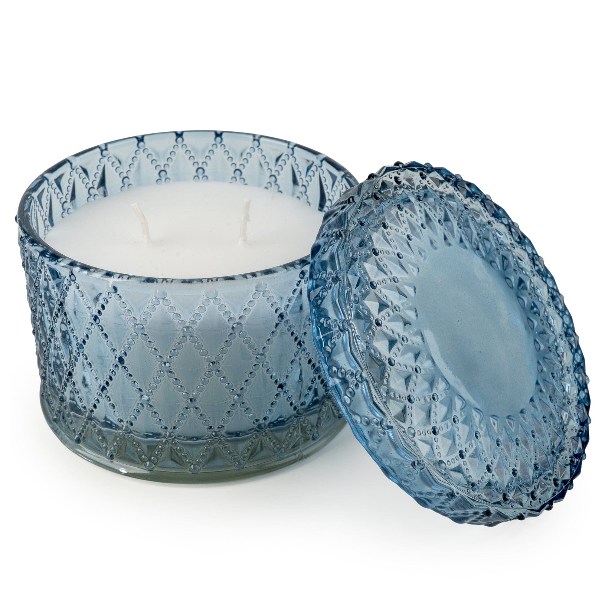 Round Embossed Candle Jar – Tianshui Blue 6pk - Candlelight Home