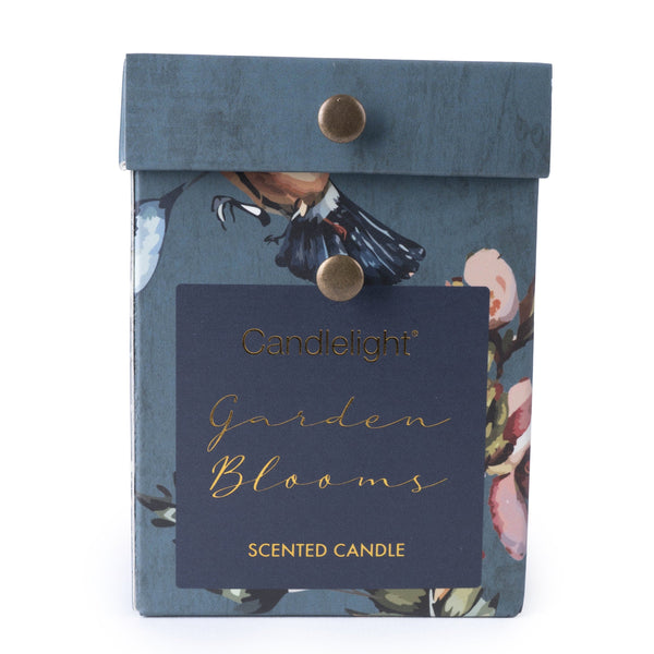 Small Ridged Glass Candle - Garden Blooms Blue 6PK - Candlelight Home