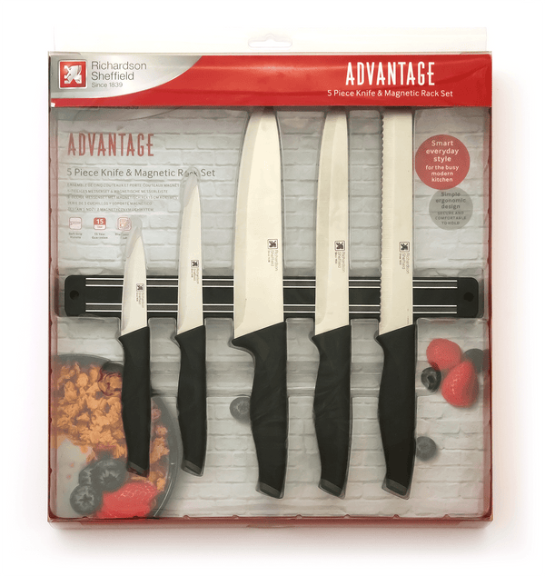 Advantage 5-pcs Knife Set with Magnetic Rack 4pk - Candlelight Home