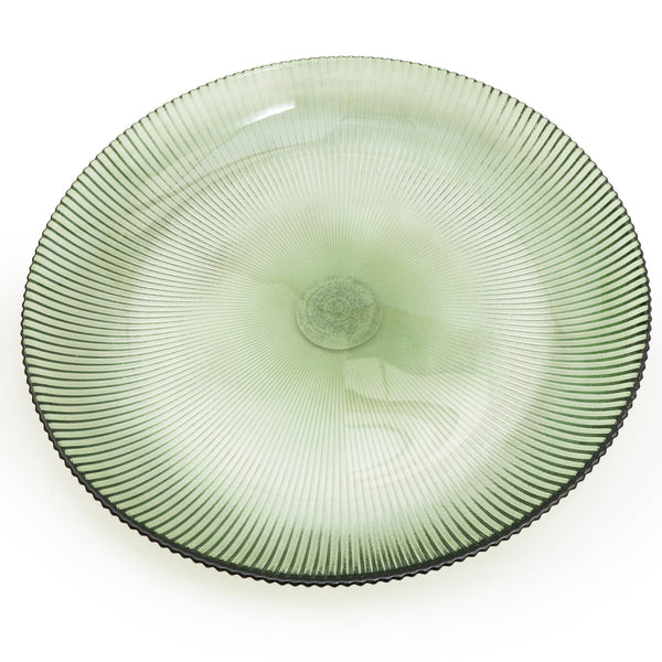 Large Green Glass Plate Ridged Lines 31cm 4PK - Candlelight Home