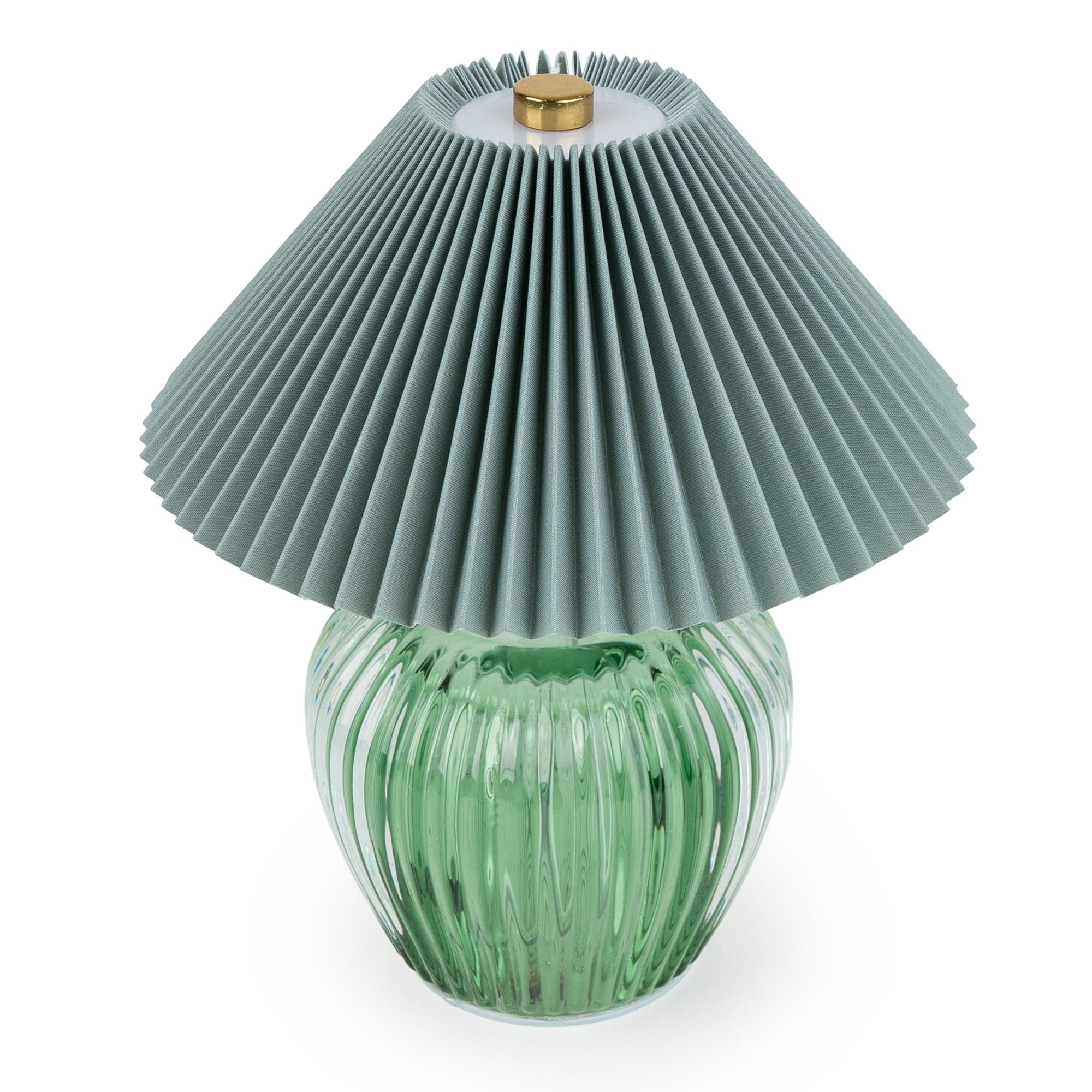Ridged Glass LED Table Lamp with Pleated Shade - Green 1pk ...