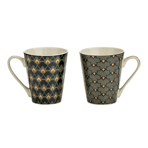 Set of Heron Two Black Grey Victorian Mugs with White Gold Handles (MO ...
