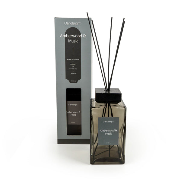 2000ml Square Reed Diffuser - Amberwood & Musk 1pk - Candlelight Home