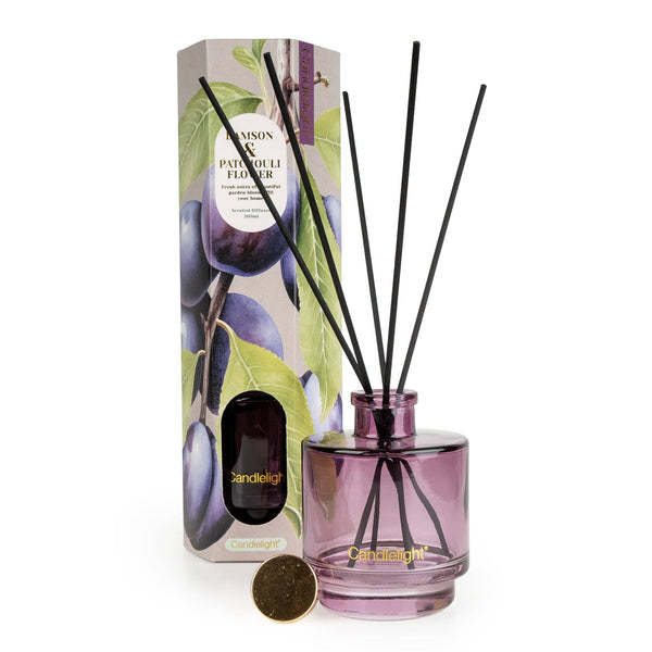 200ml Reed Diffuser - Damson & Patchouli Flower 6pk - Candlelight Home