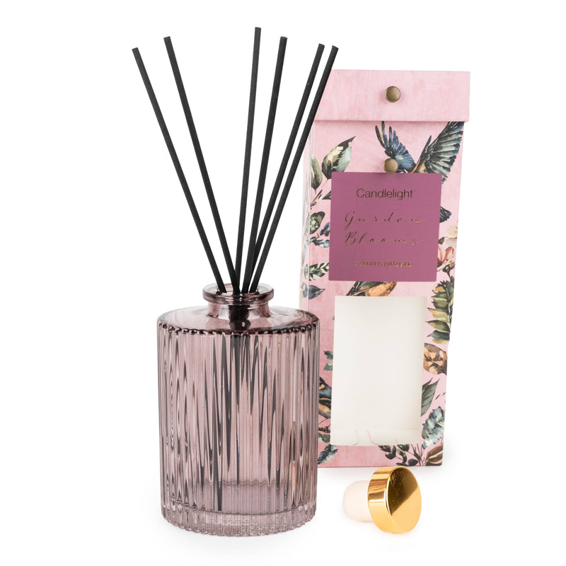 200ml Ridged Reed Diffuser - Glass Garden Plum 6PK - Candlelight Home