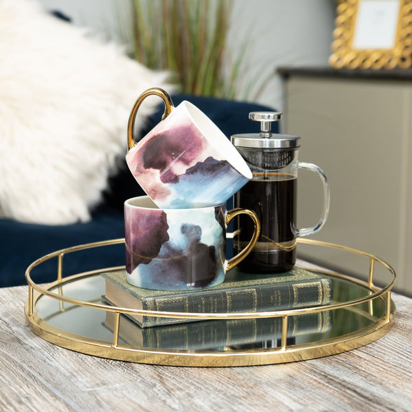 Set of Two Watercolour Design Mugs in Gold Handles in Gift Box (MO) 1P ...