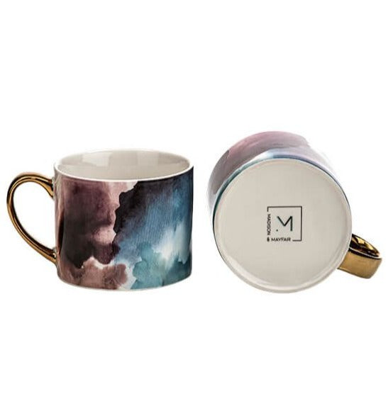 Set of Two Watercolour Design Mugs in Gold Handles in Gift Box (MO) 1P ...