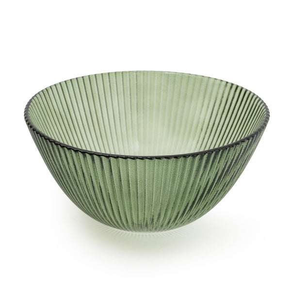 Small Green Glass Bowl Ridged Lines 15cm 4PK - Candlelight Home
