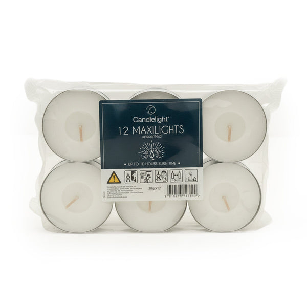 12 Unscented Maxilights 12pk - Candlelight Home